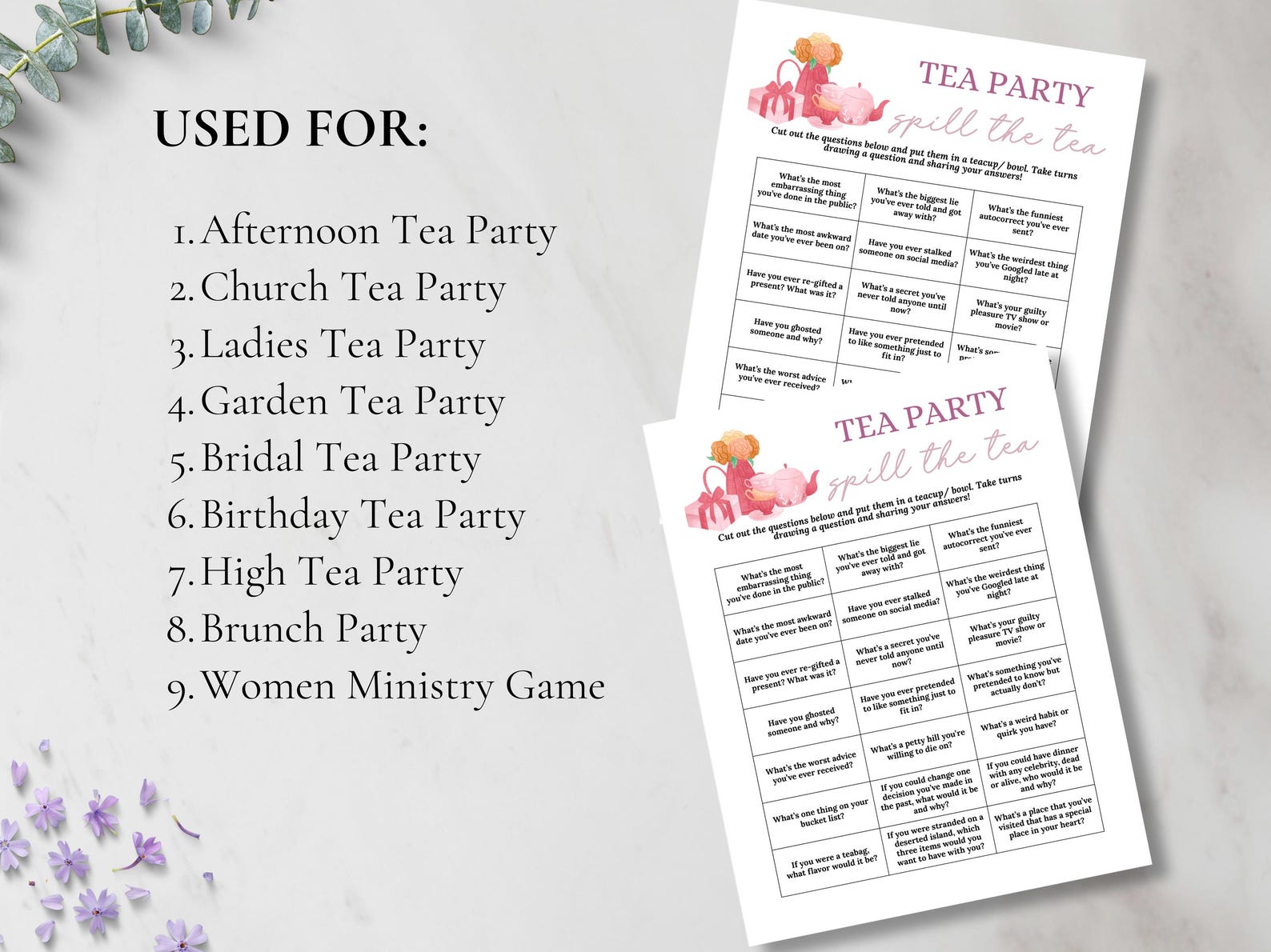 Spill the Tea Game, Tea Party Games Printable, Ladies Luncheon Game ...
