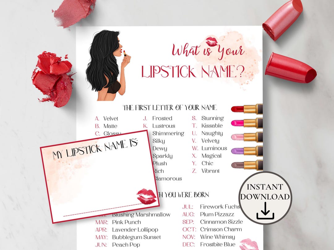 What's Your Lipstick Name With Name Tags, Ladies Night Games, Girls ...