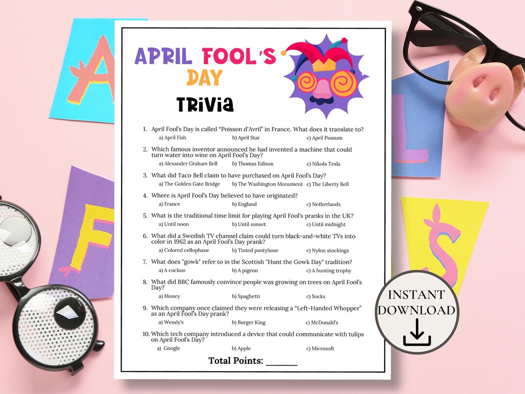 April Fools Day Trivia Game, April Fools Games for Kids & Adults, April ...