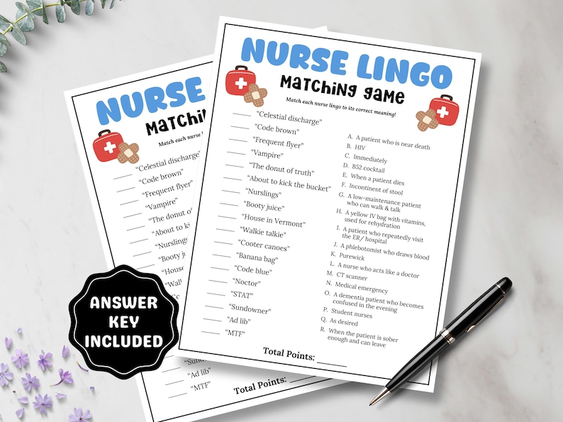 Nurse Party Game, Nurse Slang Matching Game, Nurse Appreciation Week ...