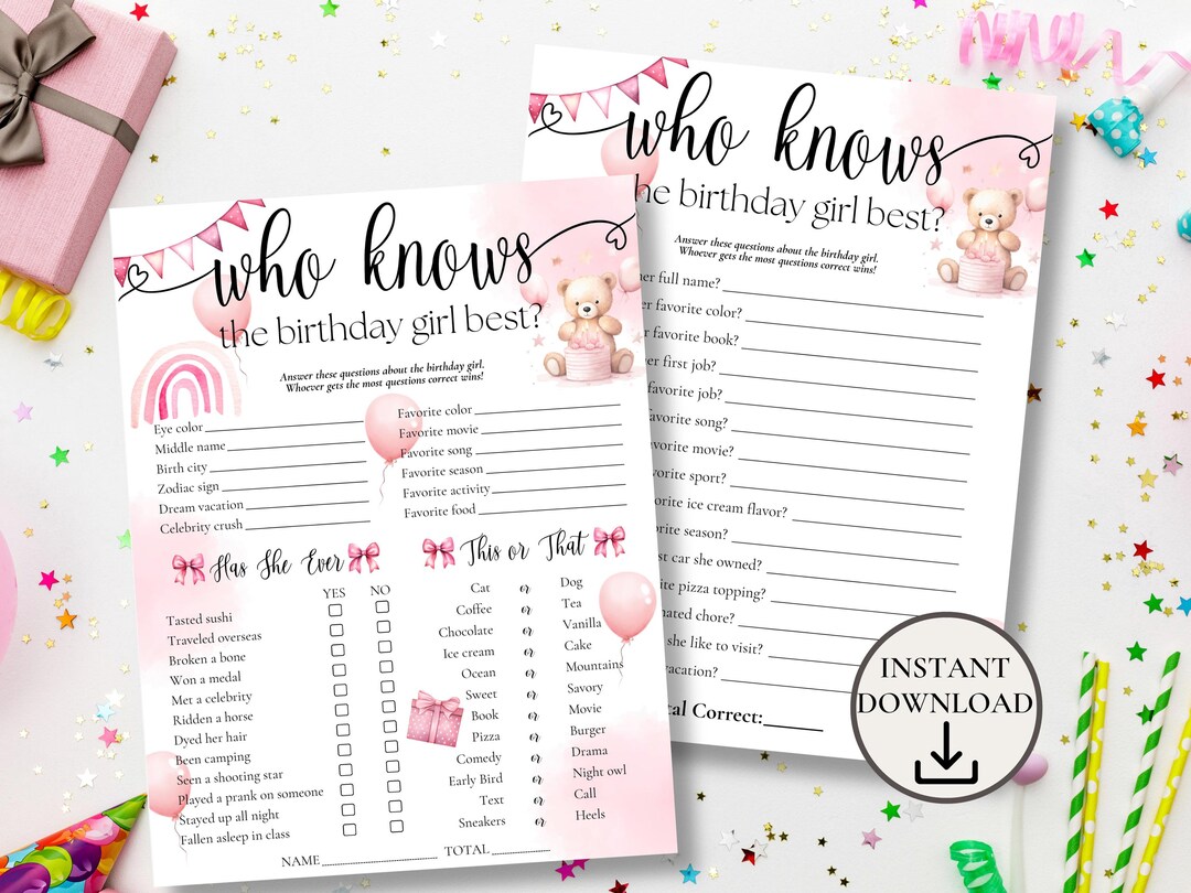 Who Knows the Birthday Girl Best, Birthday Girl Trivia Game, How Well ...