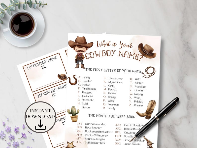 What's Your Cowboy Name With Name Tags, Cowboy Birthday Party Game ...