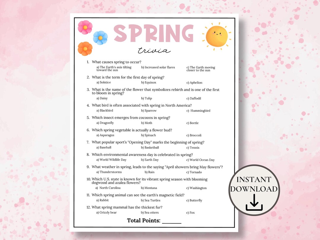 Spring Trivia, Spring Party Games for Kids & Adults, Spring Break Party ...