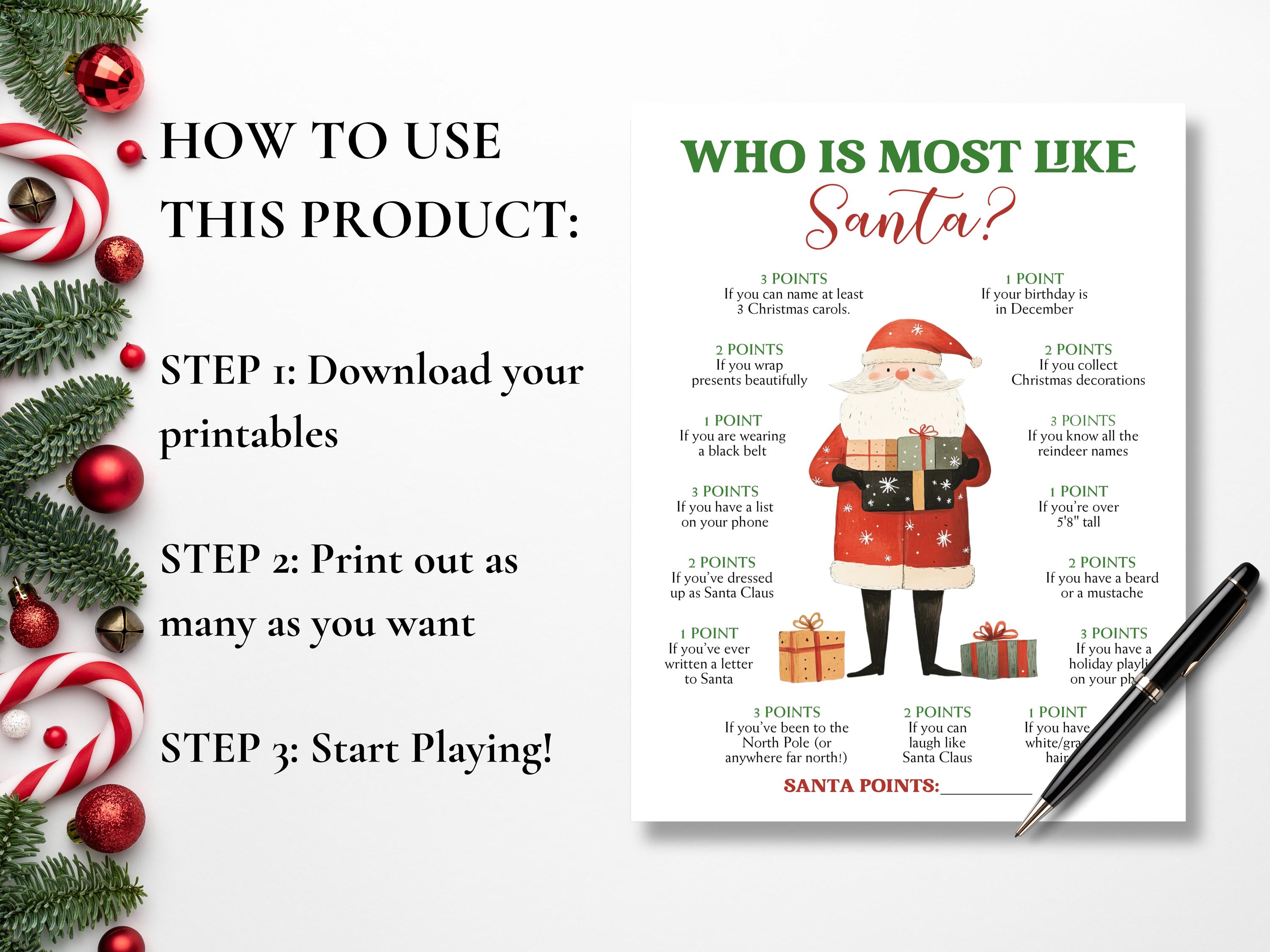 Who is Most Like Santa Game, White Elephant Game, Family Games for ...