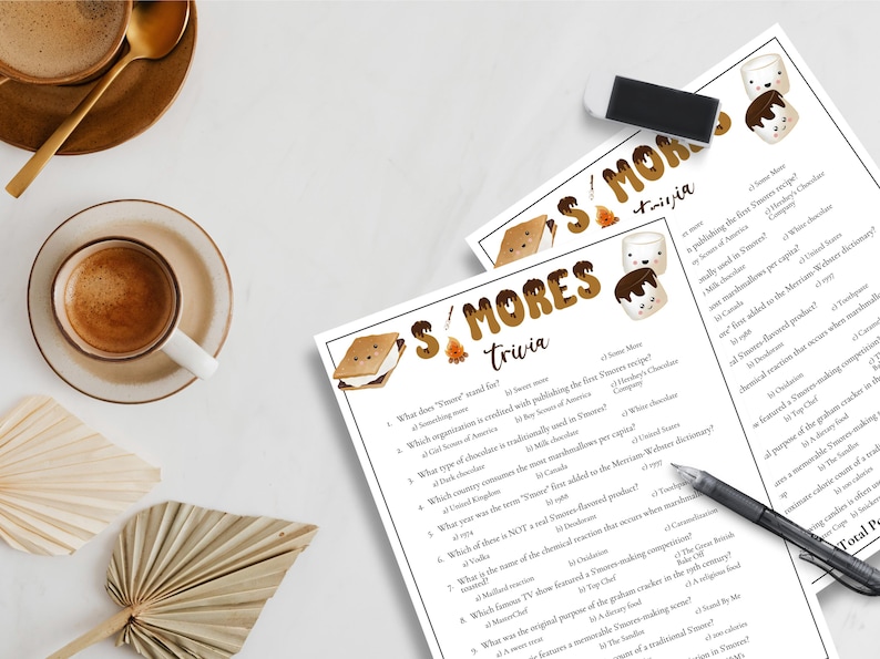 S'mores Trivia Game, S'mores Baby Shower Game, Printable Camping Party ...