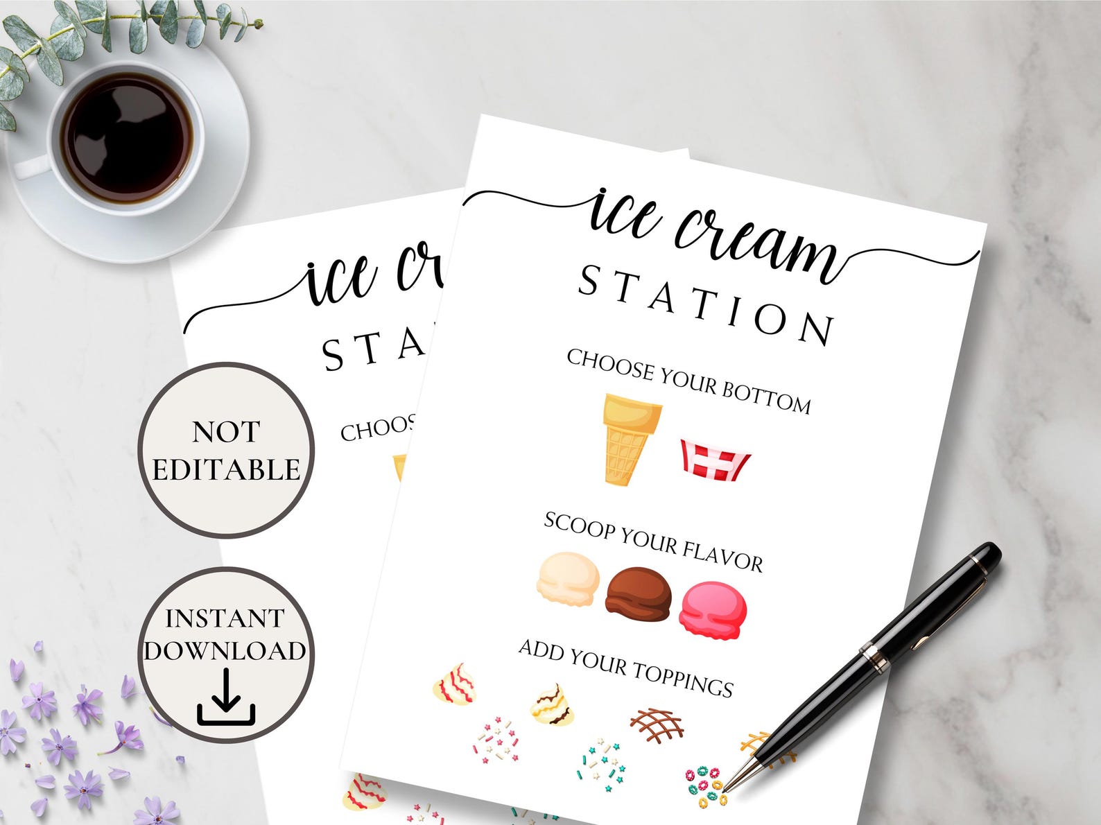 Ice Cream Bar Sign With Table Cards, Ice Cream Birthday Sign, Ice Cream ...