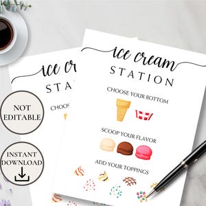 Ice Cream Bar Sign With Table Cards, Ice Cream Birthday Sign, Ice Cream ...