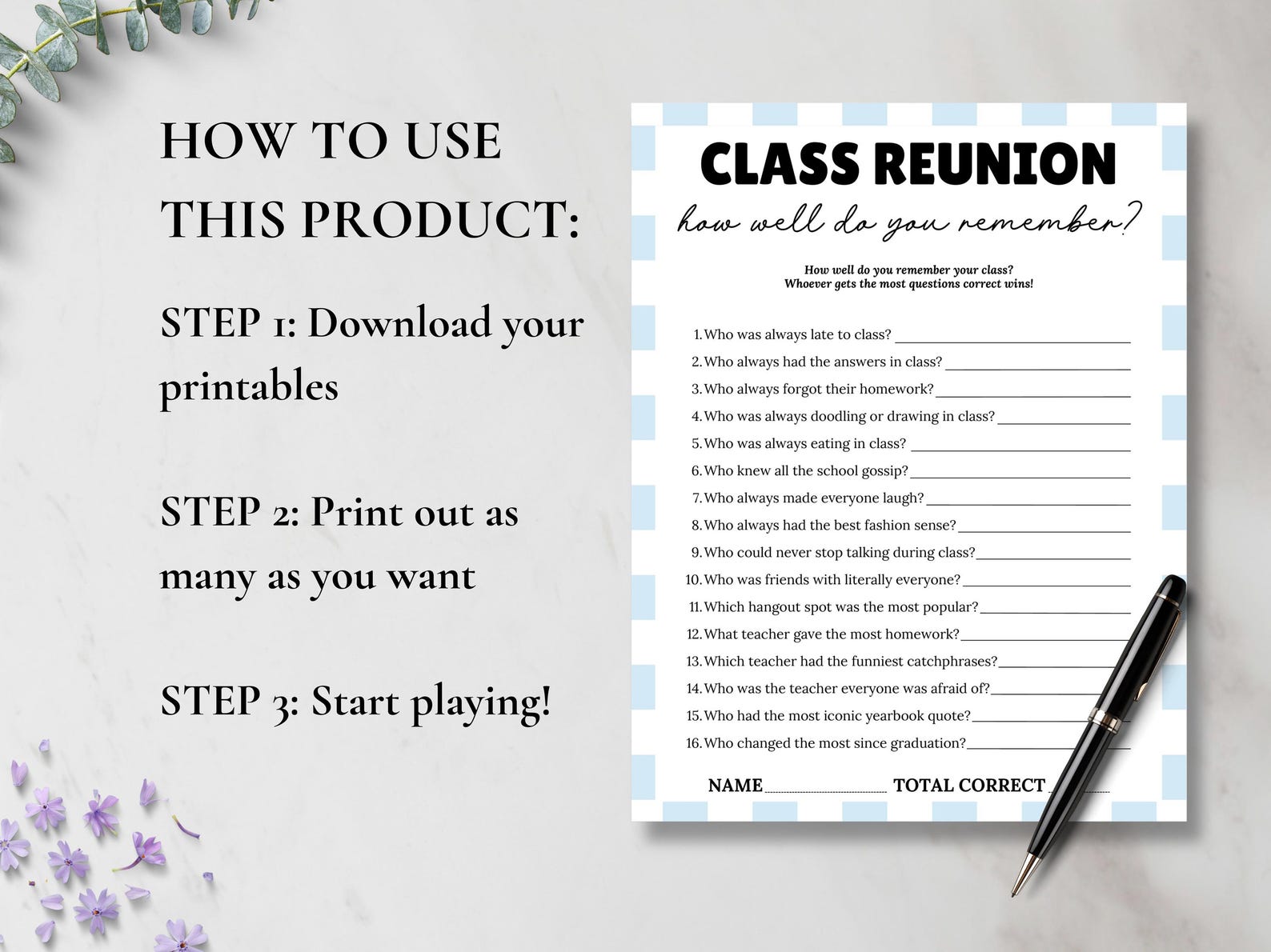 Class Reunion Trivia Game, Class Reunion Games, High School Reunion ...