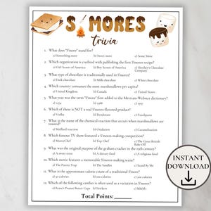 S'mores Trivia Game, S'mores Baby Shower Game, Printable Camping Party ...