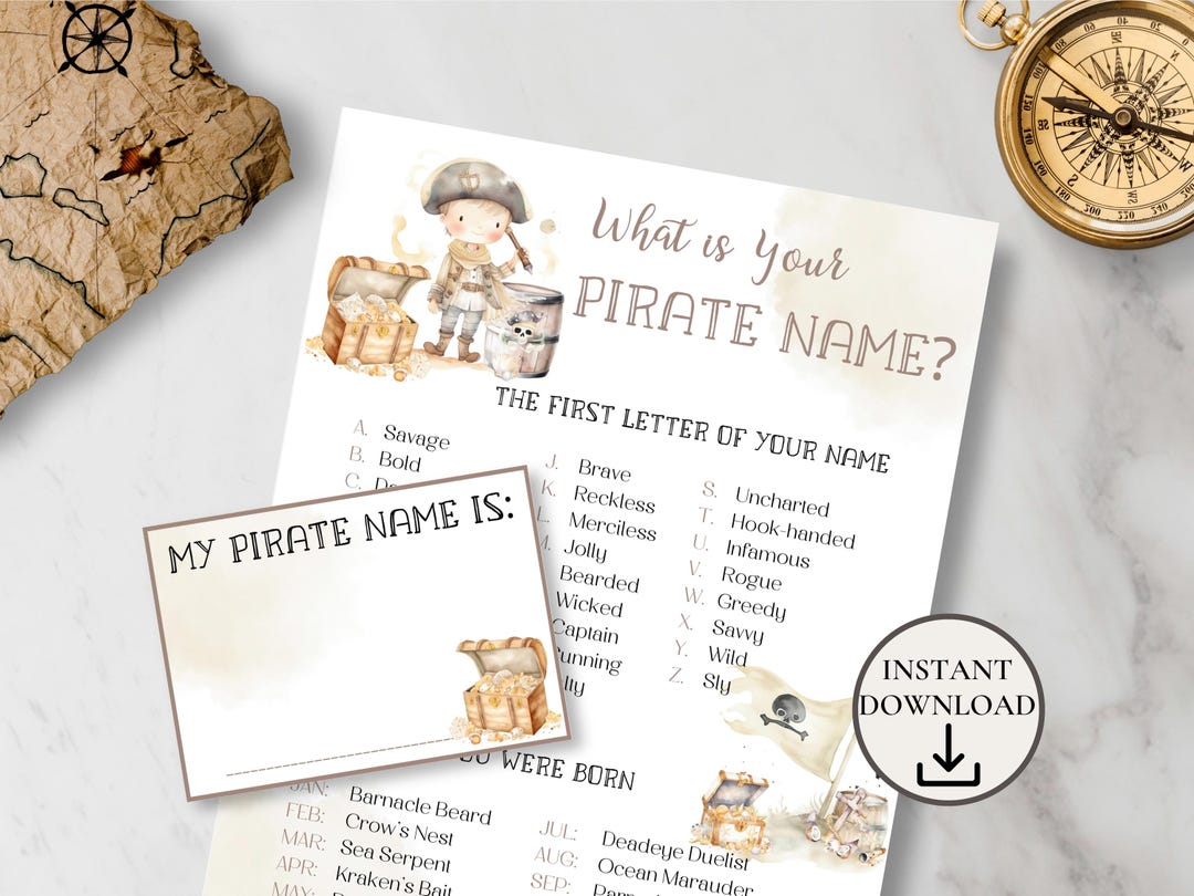 What's Your Pirate Name With Name Tags, Pirate Birthday Party Game ...