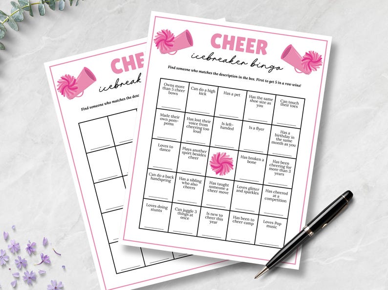 Cheer Bingo Game, Cheer Team Bonding Game, Cheerleader Find Someone Who ...