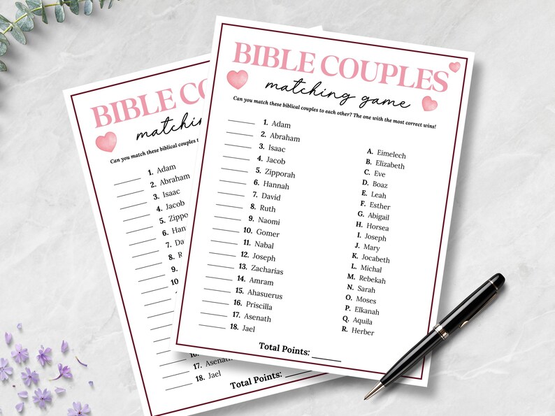 Bible Couples Trivia Game, Couples of the Bible Game, Christian ...