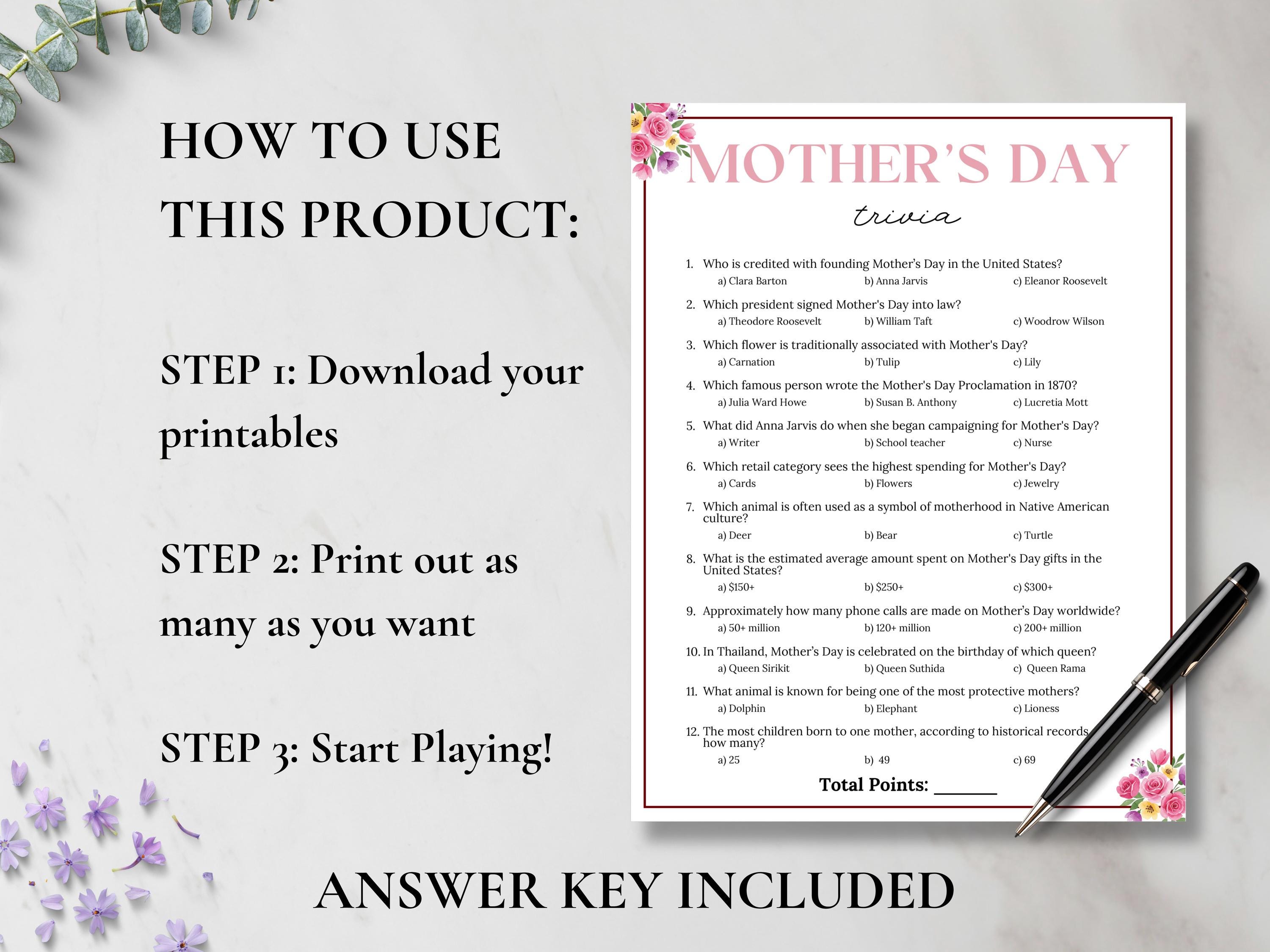 Mother's Day Trivia, Mother's Day Game, Mother's Day Activities for ...