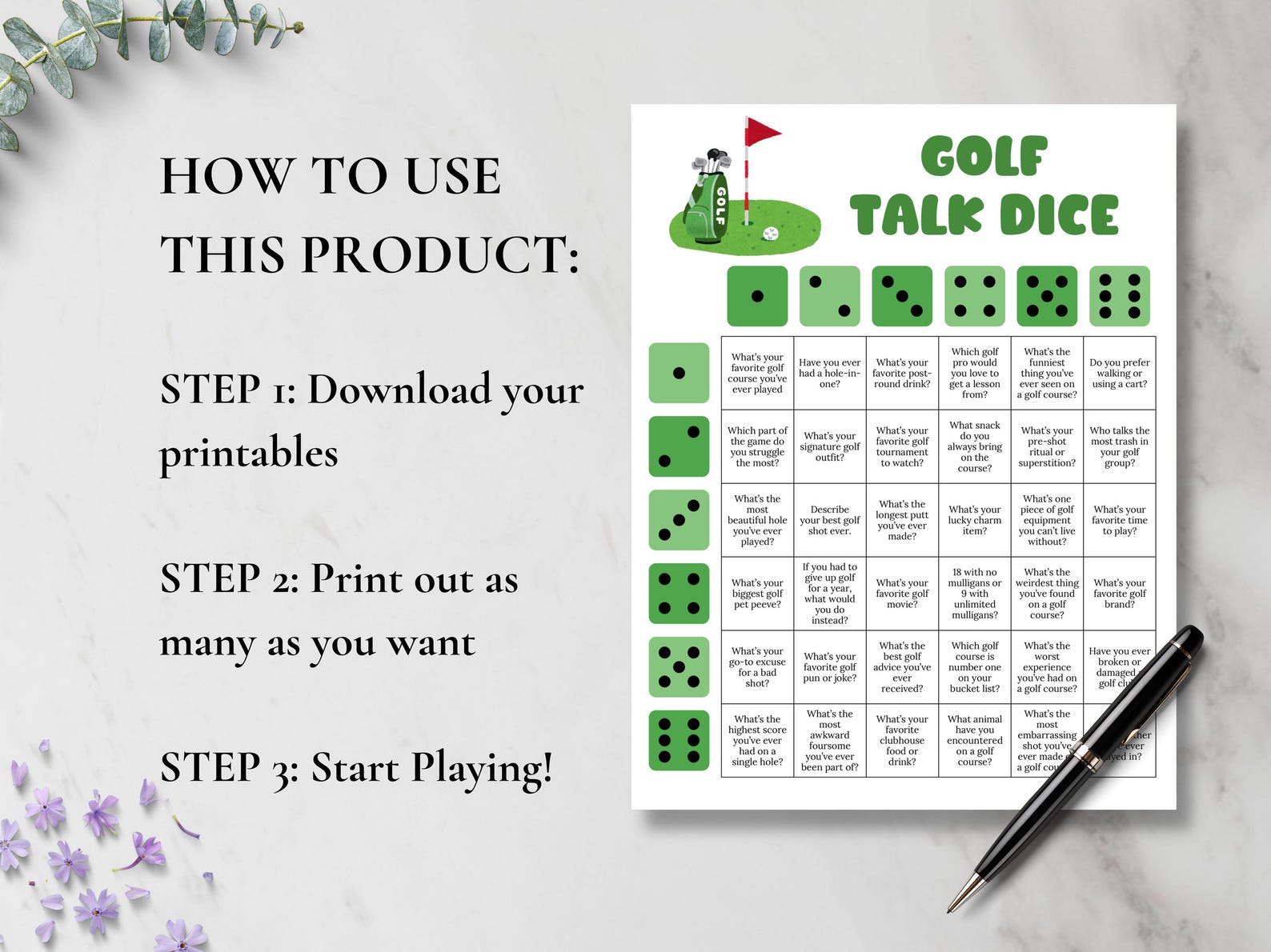 Golf Dice Game, Printable Golf Game, Golf Ice Breaker Activity, Golf ...