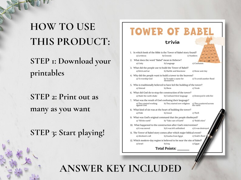 Tower of Babel Trivia Game, Sunday School Bible Games for Kids, Tower ...