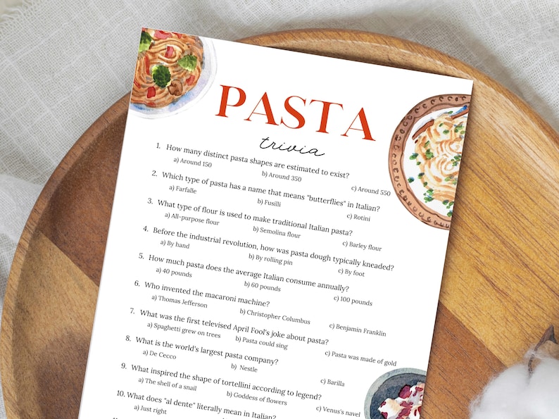 Pasta Trivia, Italian Food Trivia, Pasta Games for Kids & Adults, Pasta ...