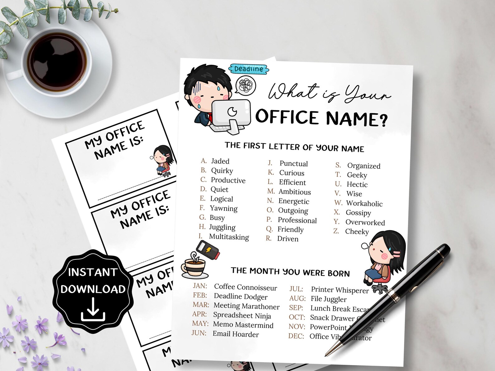 What's Your Office Name Game With Name Tags, Printable Office Party ...