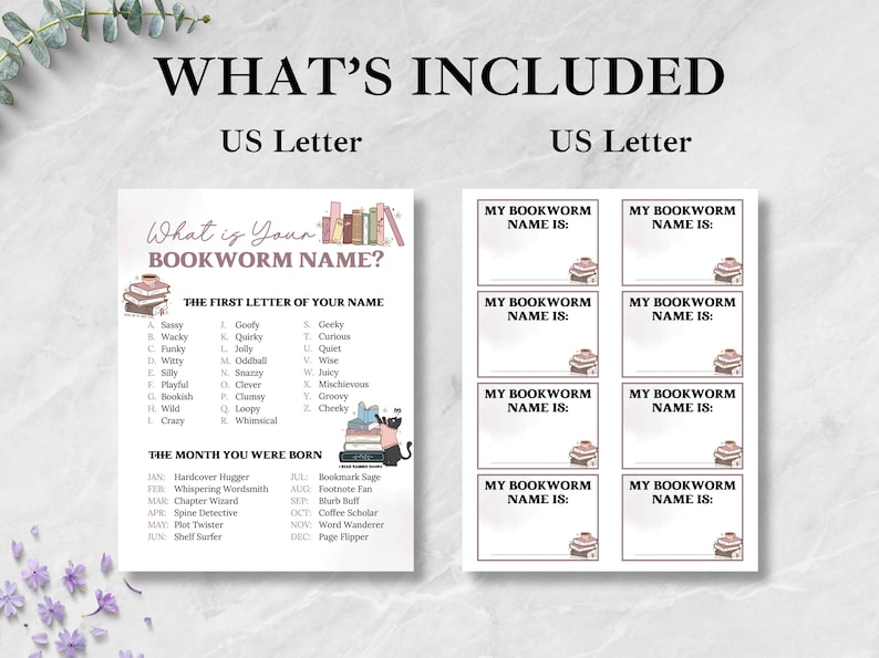 What's Your Bookworm Name With Name Tags, Book Club Games Printable ...