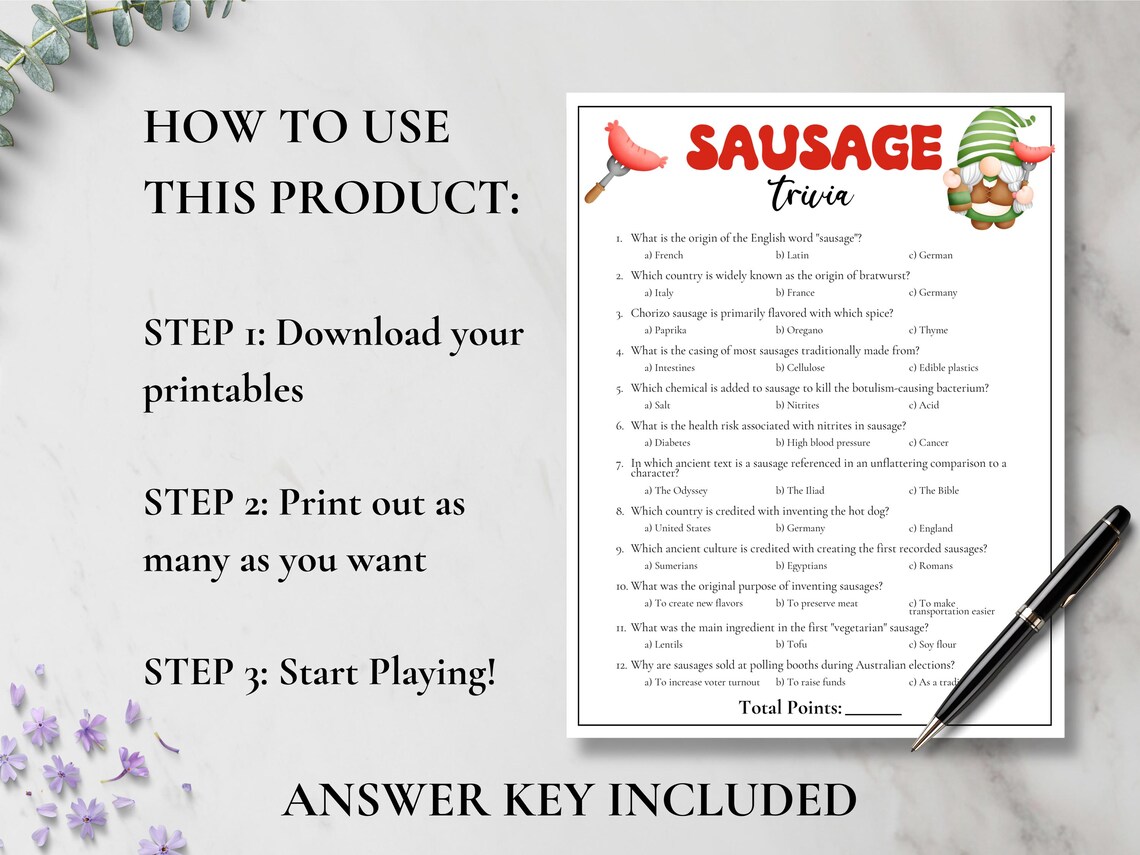 Sausage Trivia Game, Oktoberfest Party Game for Kids & Adults, German ...