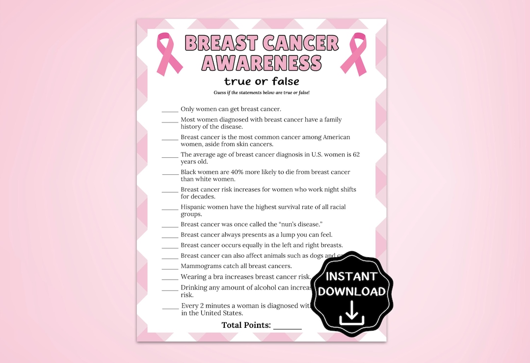 Breast Cancer Awareness Trivia Game, Breast Cancer Month Activity, Pink ...