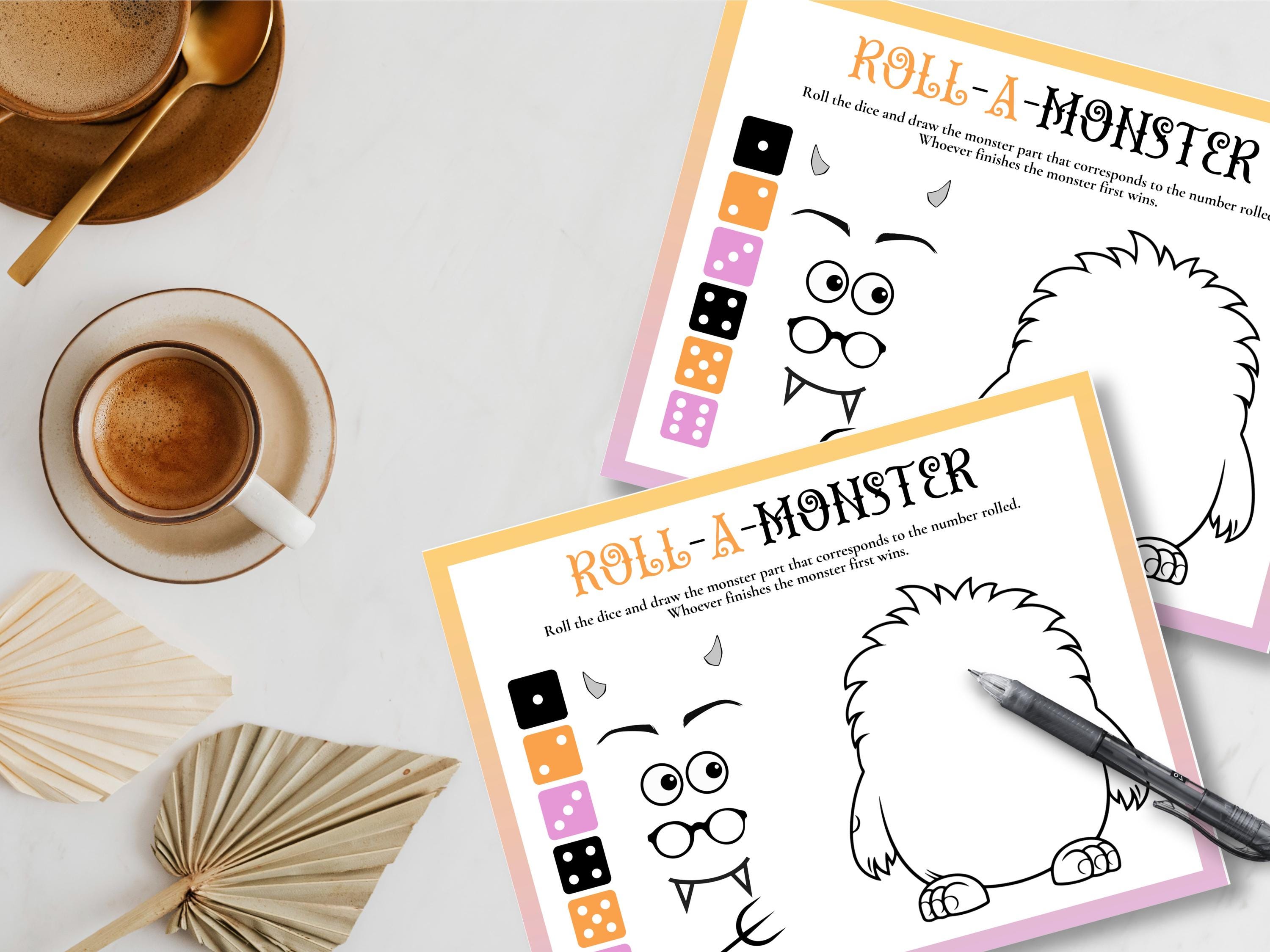 Roll A Monster Printable Game, Halloween Monster Game for Kids, Monster ...
