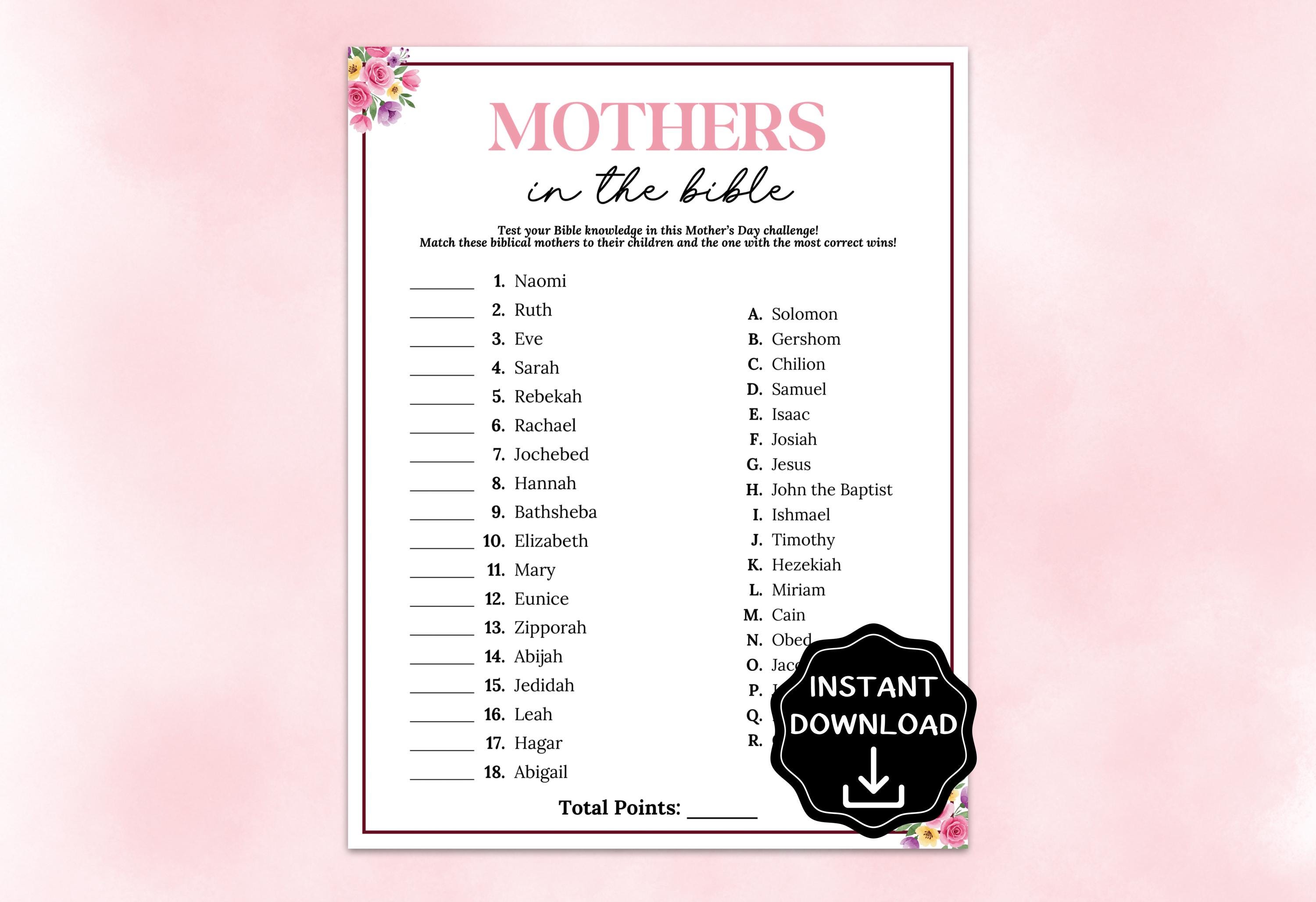 Mothers of the Bible Game, Mother's Day Bible Trivia Game, Christian ...