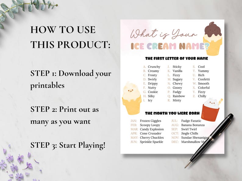 What's Your Ice Cream Name Game With Name Tags, Ice Cream Party Games ...