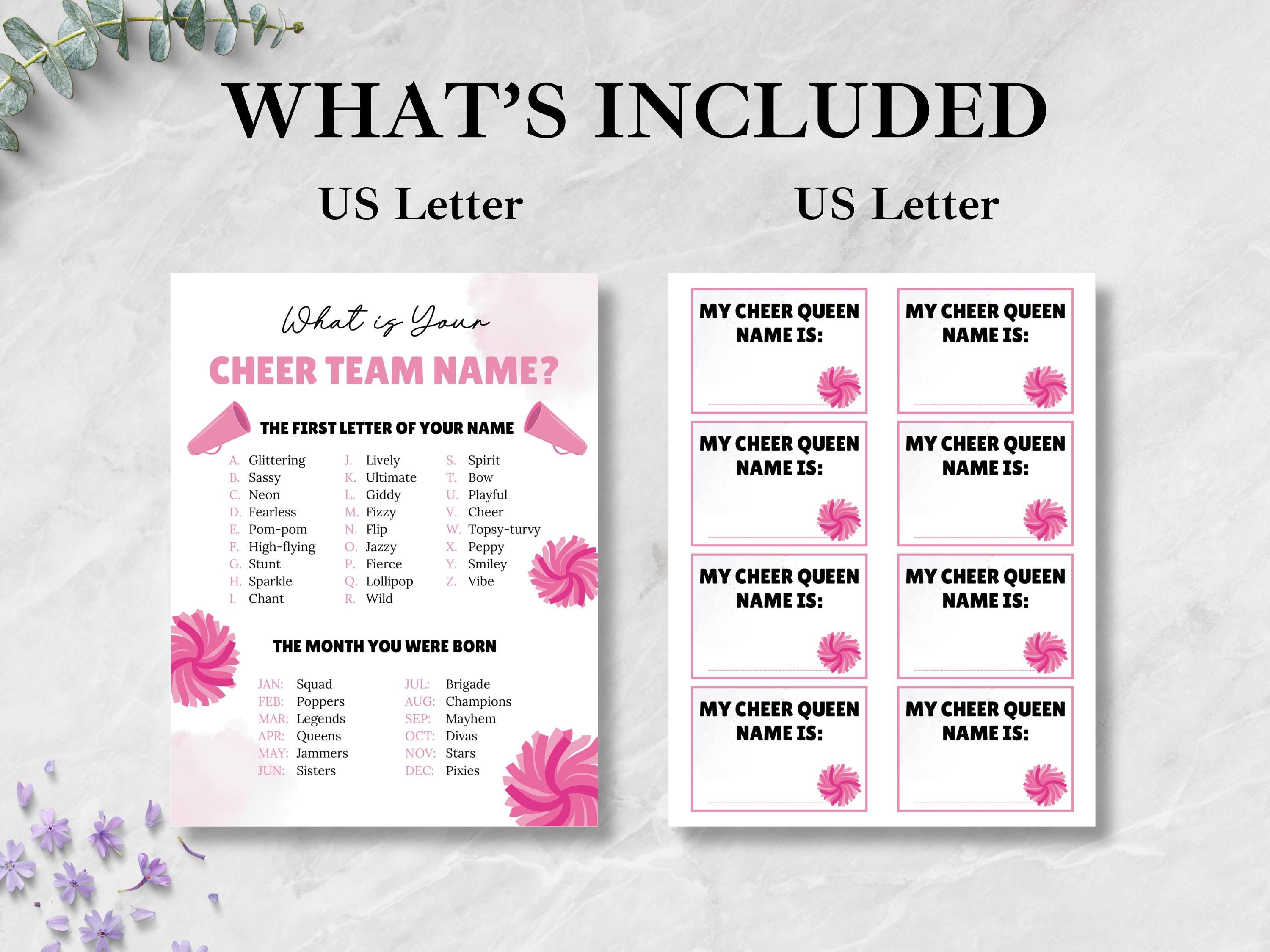 What's Your Cheer Team Name With Name Tags, Cheer Team Bonding Game ...