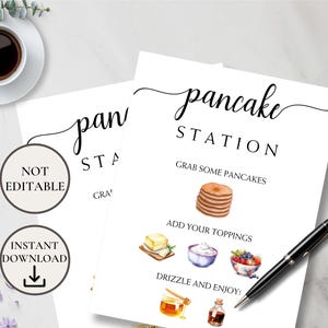 Pancake Bar Sign With Table Cards, Pancake Birthday Party, Pancakes and ...