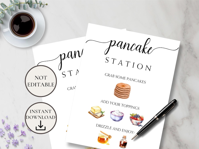 Pancake Bar Sign With Table Cards, Pancake Birthday Party, Pancakes and ...