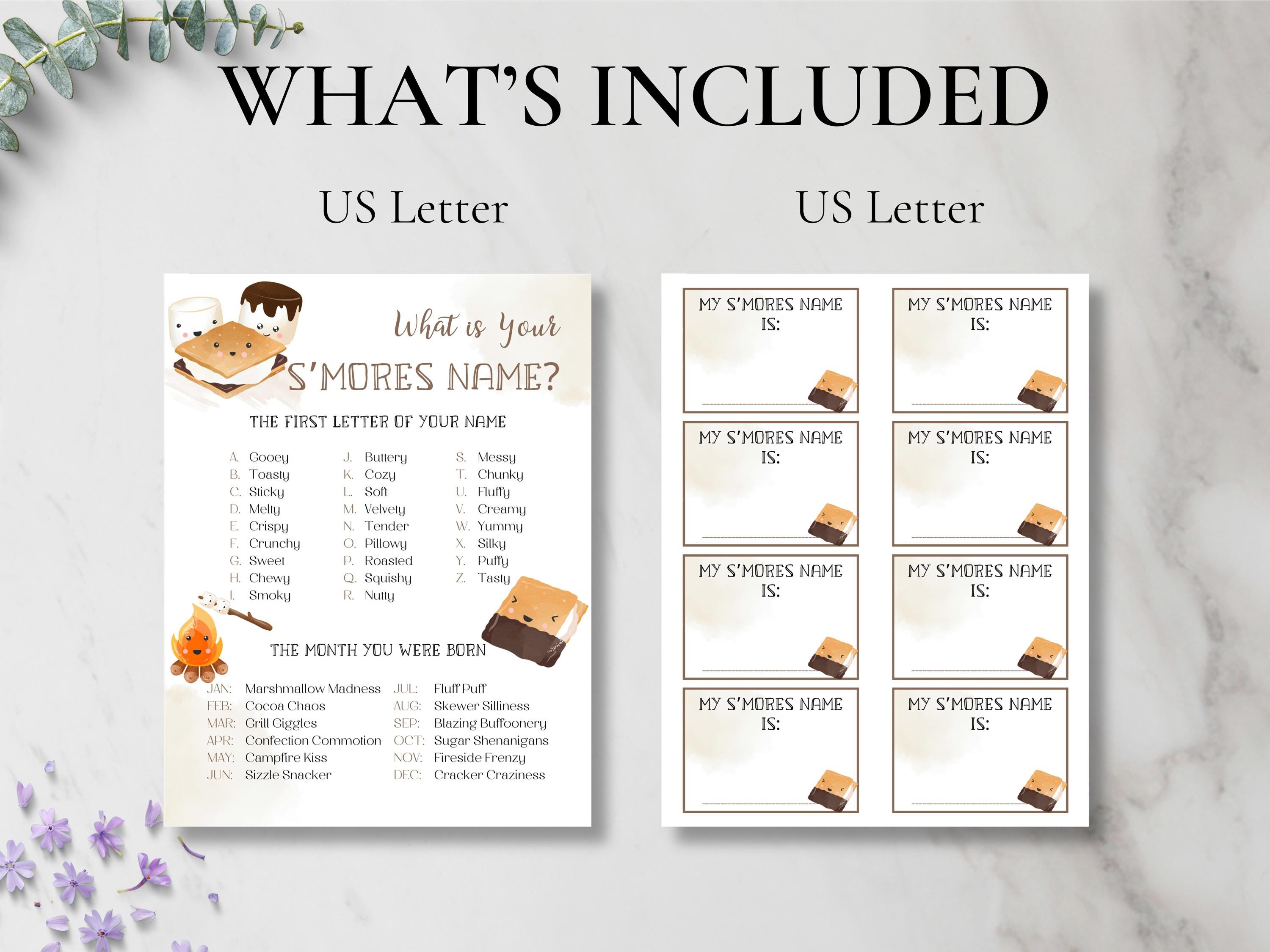 What's Your S'mores Name With Name Tags, Printable S'mores Party Game ...
