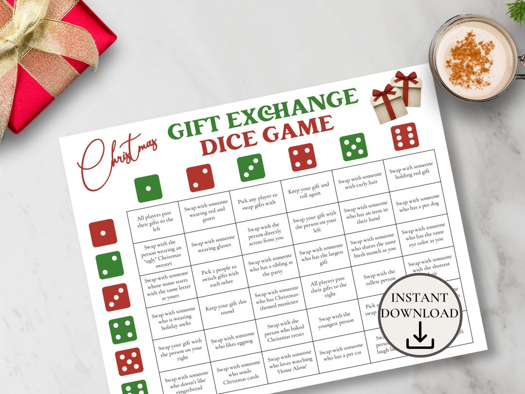 Christmas Gift Exchange Dice Game, Christmas Dice Game, White Elephant ...