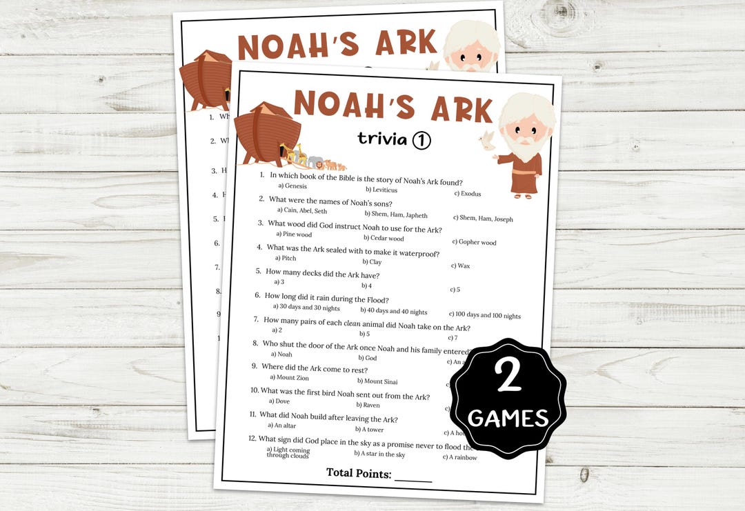 Noah's Ark Trivia Game, Sunday School Bible Games for Kids, the Great ...