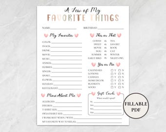 All About Me Template, Editable Favorite Things Survey, Wish List ...