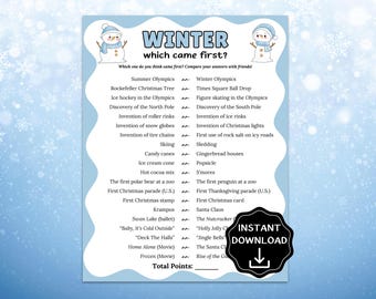 Winter Trivia Game, Which Came First Winter Game, Winter Party Games ...