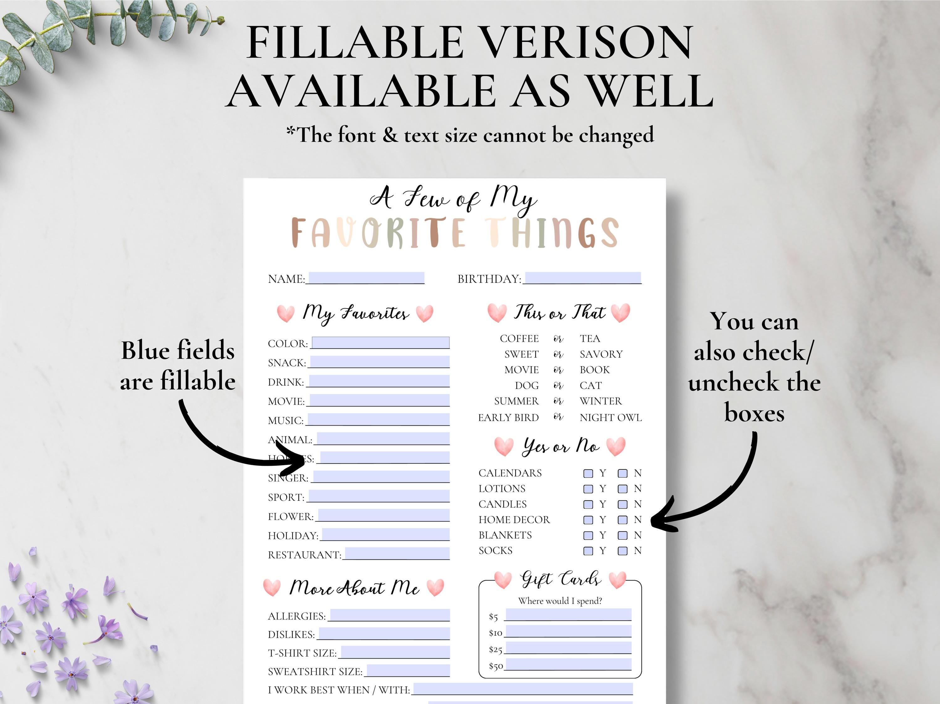 Favorite Things List, Employee Favorite Things List Printable, Get to ...
