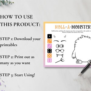Roll A Monster Printable Game, Halloween Monster Game for Kids, Monster ...