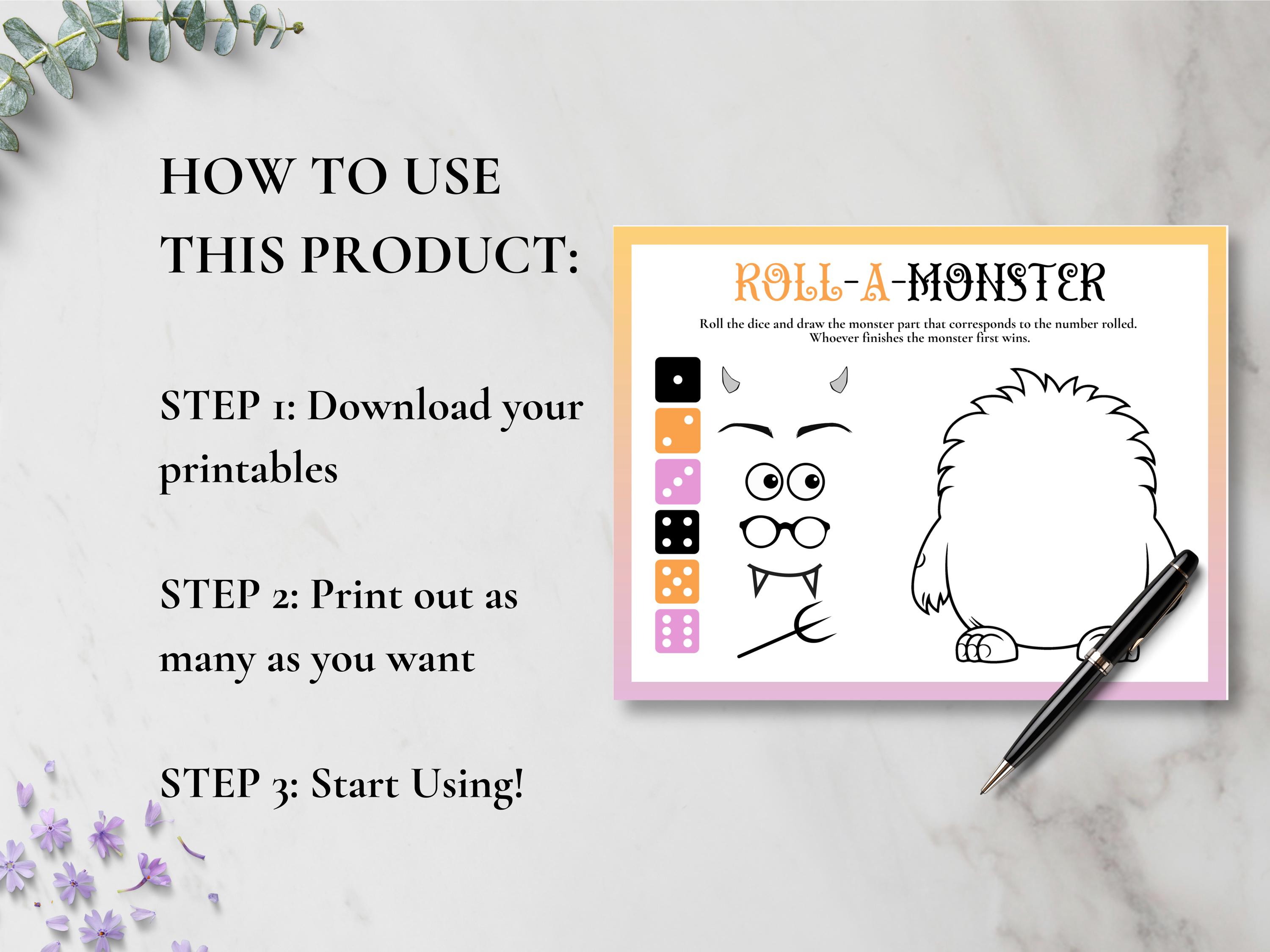 Roll A Monster Printable Game, Halloween Monster Game for Kids, Monster ...