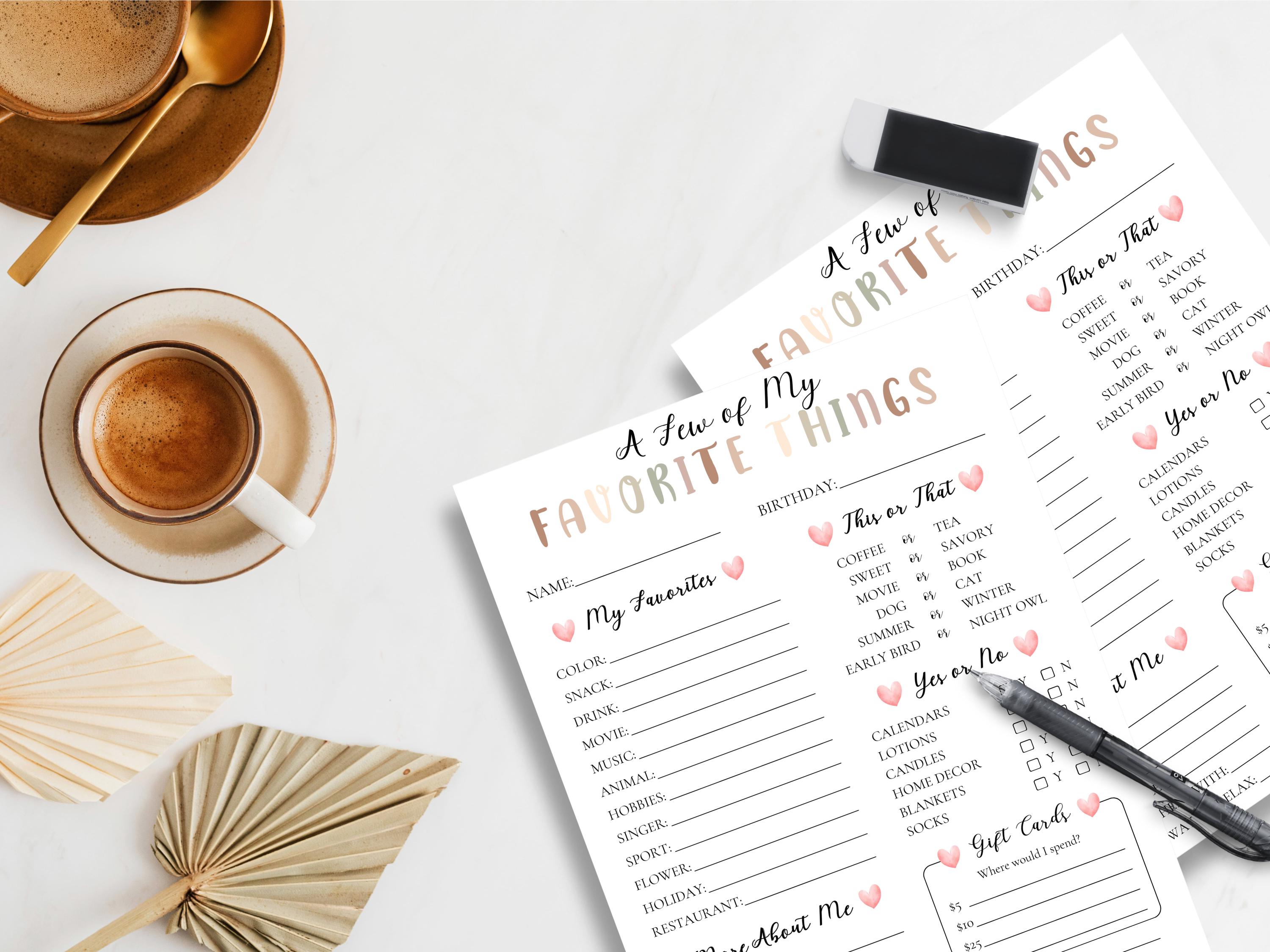 Favorite Things List, Employee Favorite Things List Printable, Get to ...
