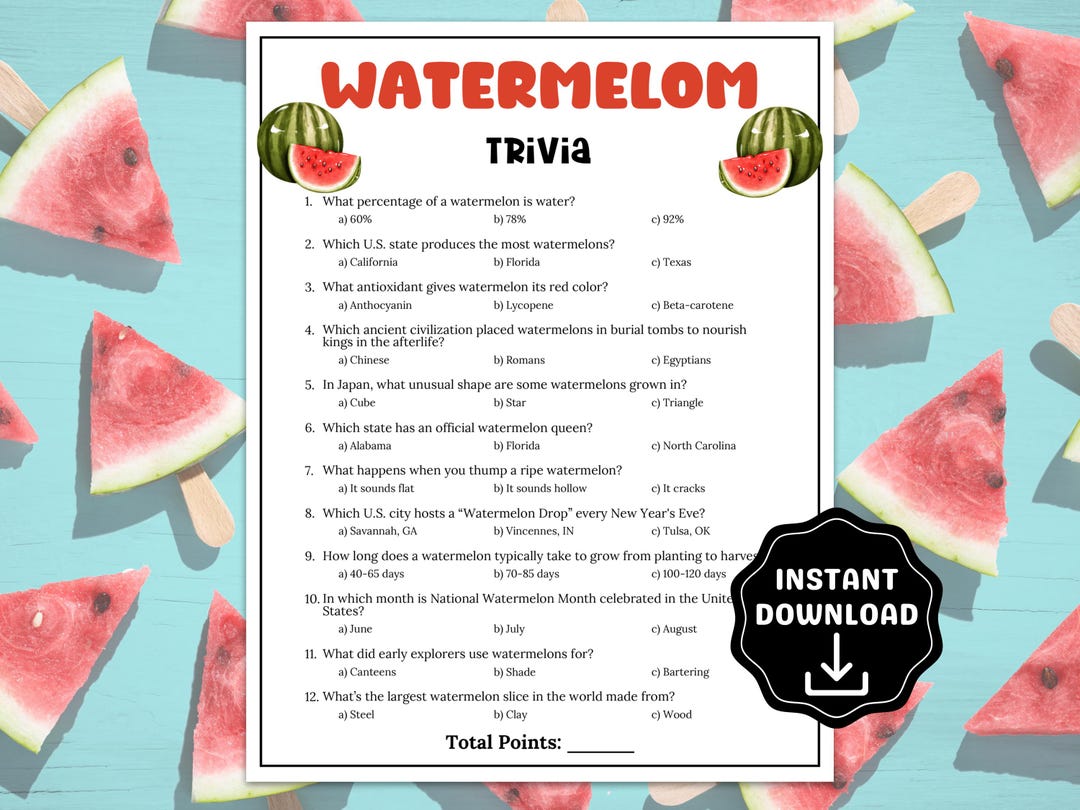 Watermelon Trivia Game, Watermelon Party Game, Summer Family Quiz for ...