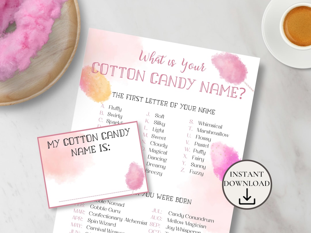 What's Your Cotton Candy Name Game With Name Tags, Fun Cotton Candy ...