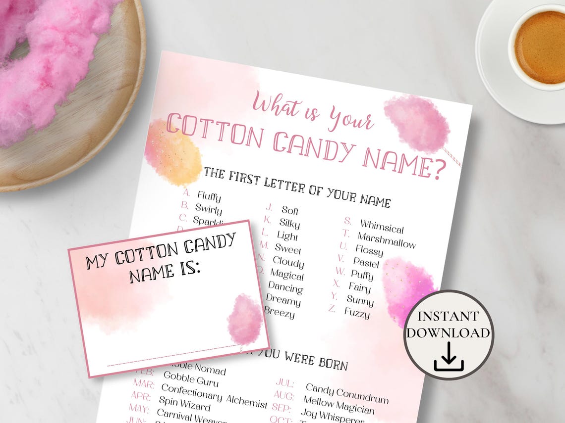 What's Your Cotton Candy Name Game With Name Tags, Fun Cotton Candy ...