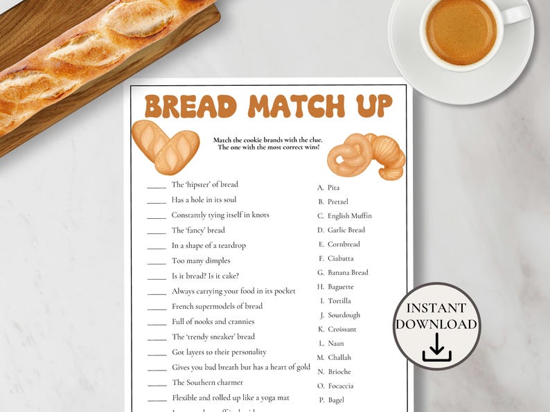 Bread Match up Game, Bread Themed Party Games, Baking Party Games for ...