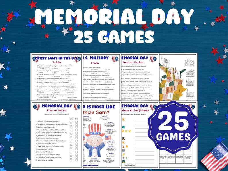 Memorial Day Game Bundle, Memorial Day Trivia Game, Memorial Day Games ...