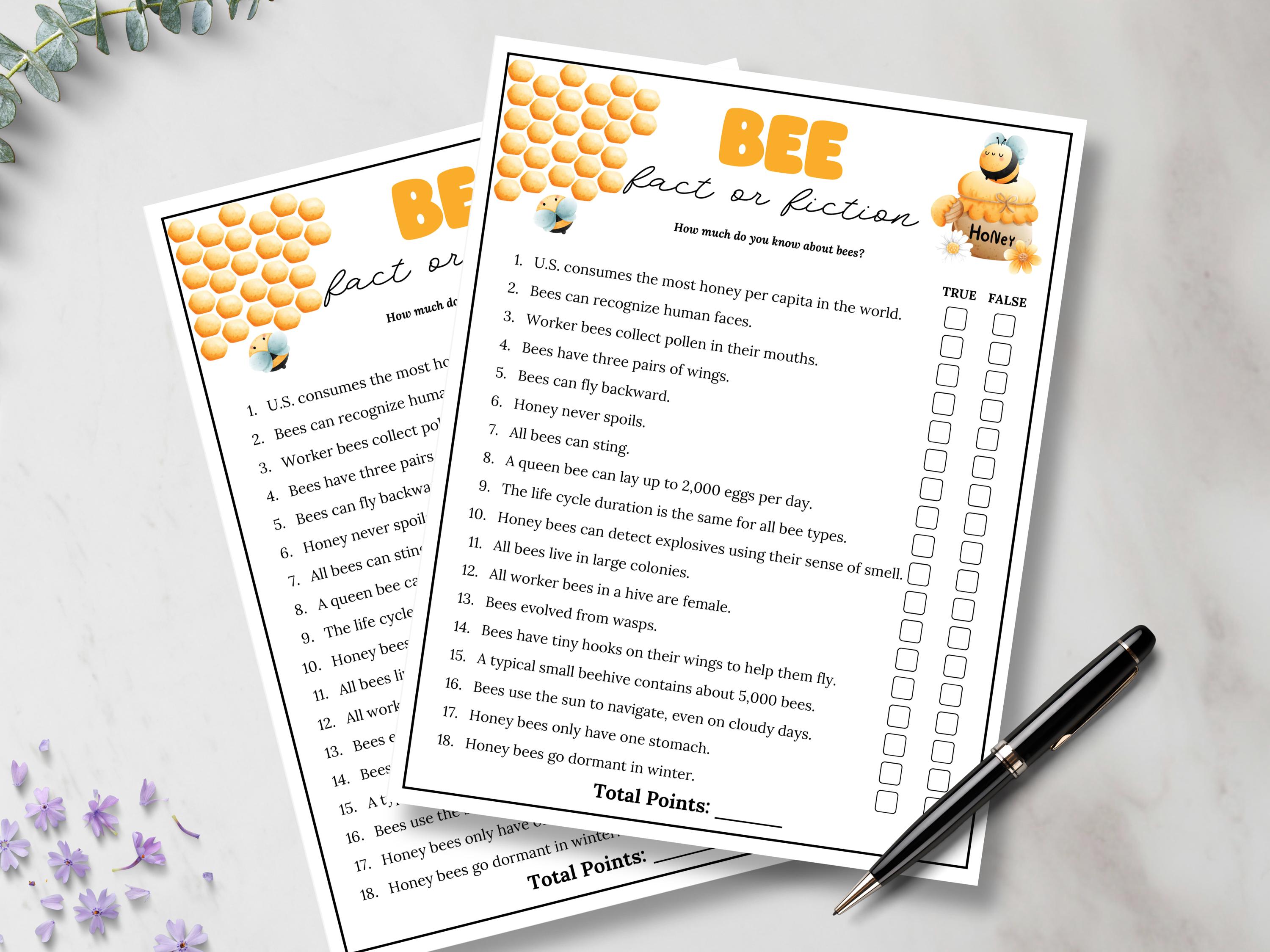 Bee Trivia Game, Printable Bee Game for Kids & Adults, Honey Bee Baby ...