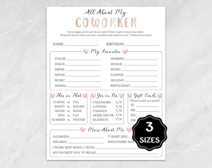 All About My Coworker / Coworker Favorite Things / New Employee / Team ...