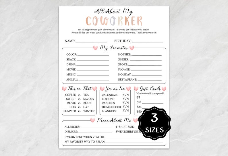 All About My Coworker Printable, Get to Know Your New Employee ...