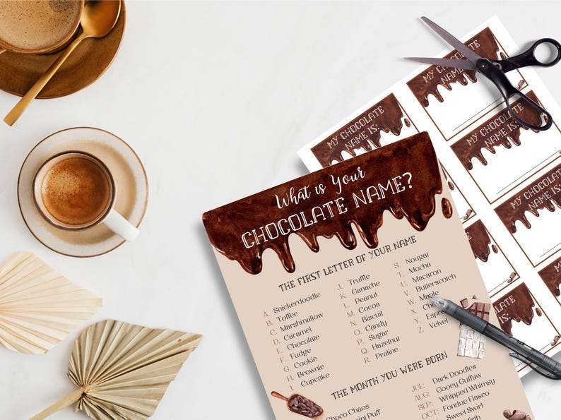 What's Your Chocolate Name Game With Name Tags, Fun Chocolate Party ...