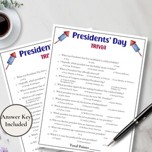 Presidents Day Trivia Game, Presidents Day Games for Presidents Day ...