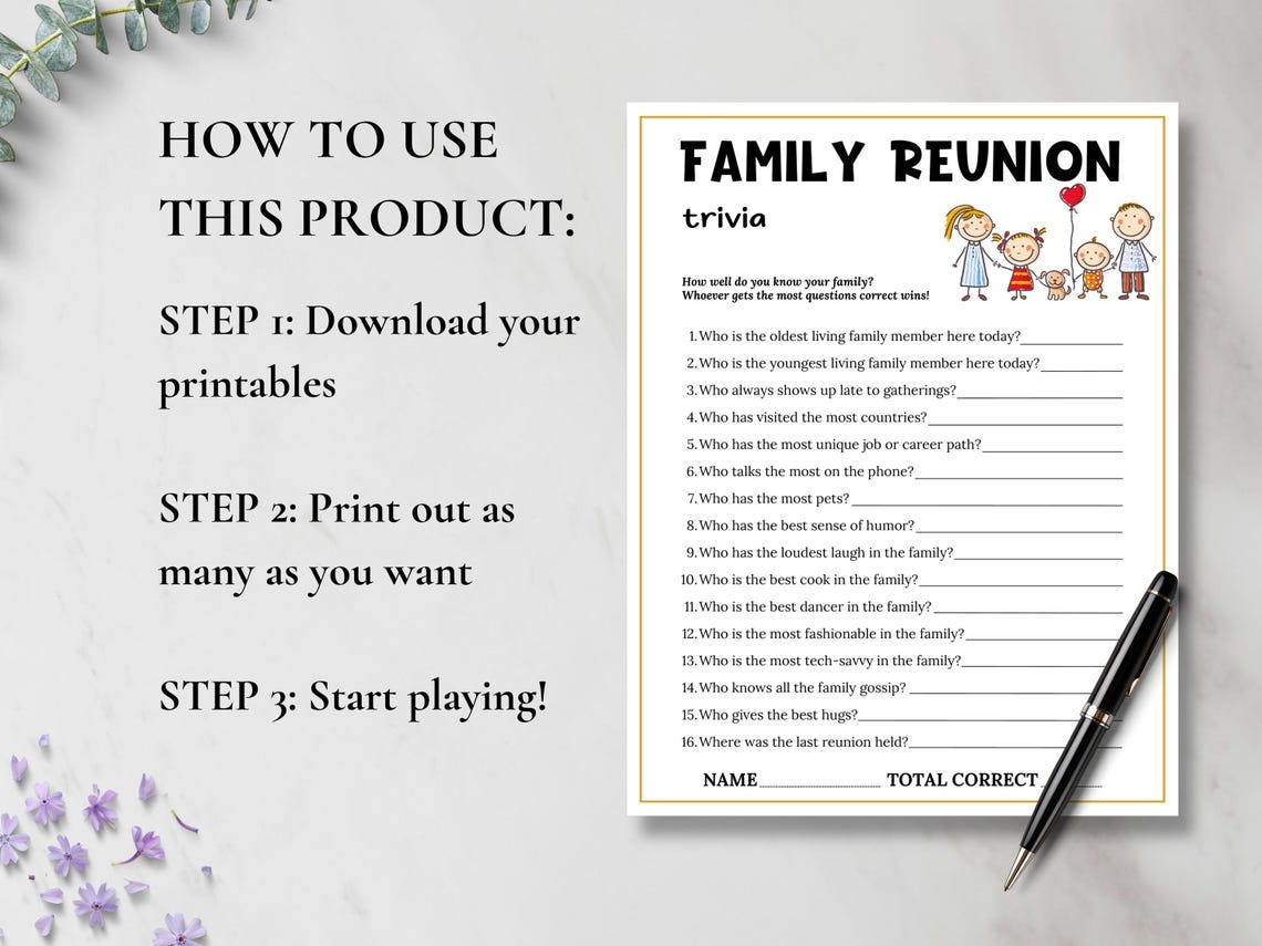Family Reunion Trivia Game, Family Reunion Party Game, Family Questions ...